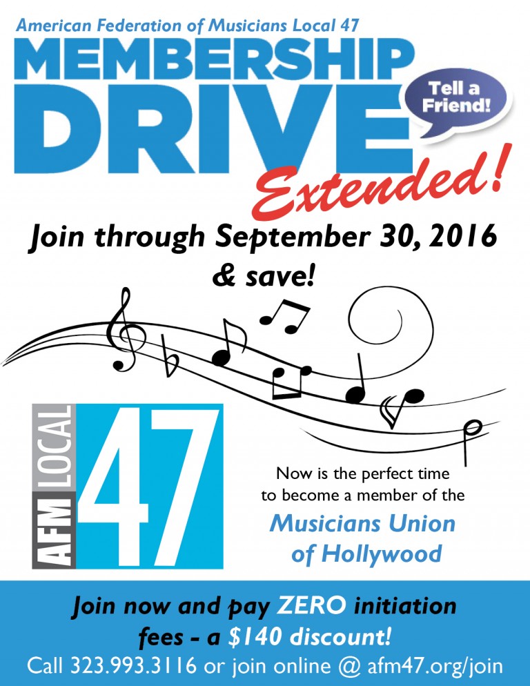 Membership Drive extended thru Sept. 30 2016! | 47 Blog | AFM Local 47